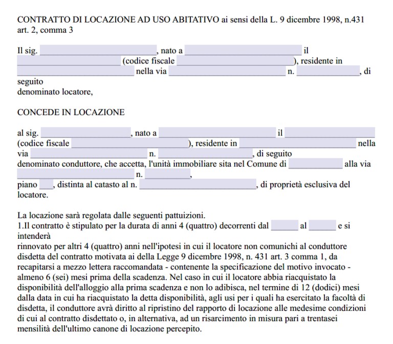 Contratto di Locazione - Fac Simile e Caratteristiche