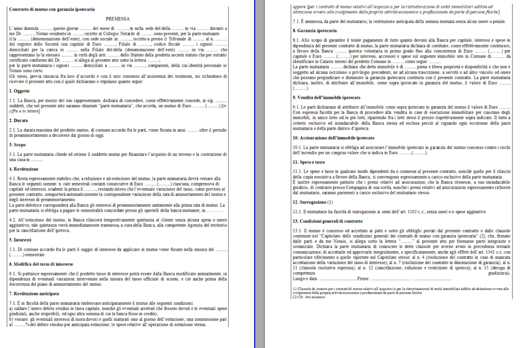 Contratto di Mutuo - Fac Simile e Caratteristiche