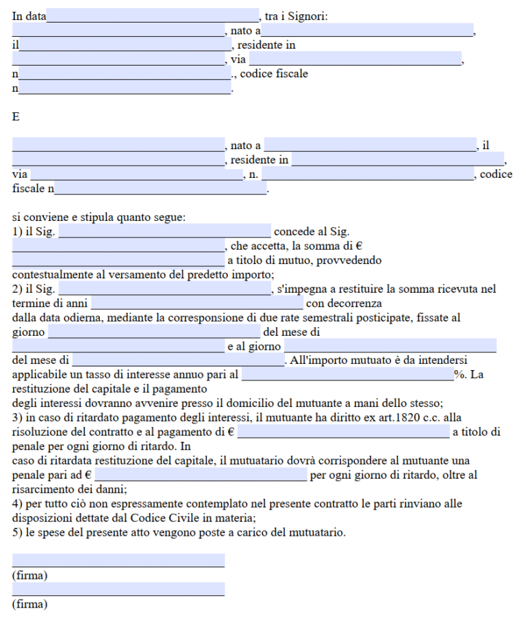 Contratto di Mutuo tra Privati - Fac Simile e Caratteristiche