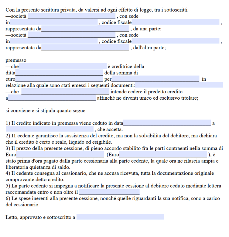 Cessione del Credito - Fac Simile e Caratteristiche